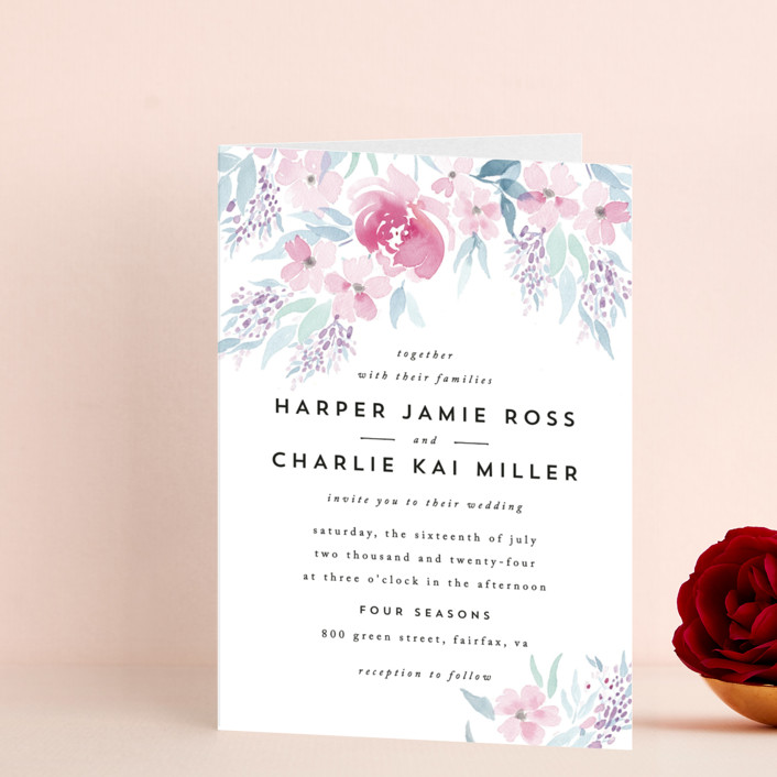 Poetic Watercolor Flowers Folded Petite Wedding Invitations by Qing Ji ...