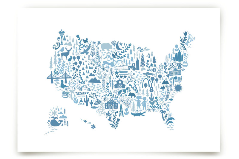 Little Big United States Map Children's Art Prints by Jessie Steury ...