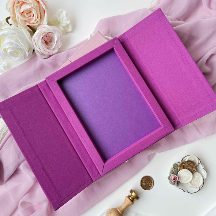 Wedding Keepsake Linen Box, Magenta Gatefold Box, Purple Magnetic Box ...