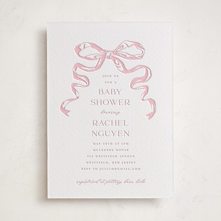 Big Bow Letterpress Baby Shower Invitations by Teju Reval | Minted
