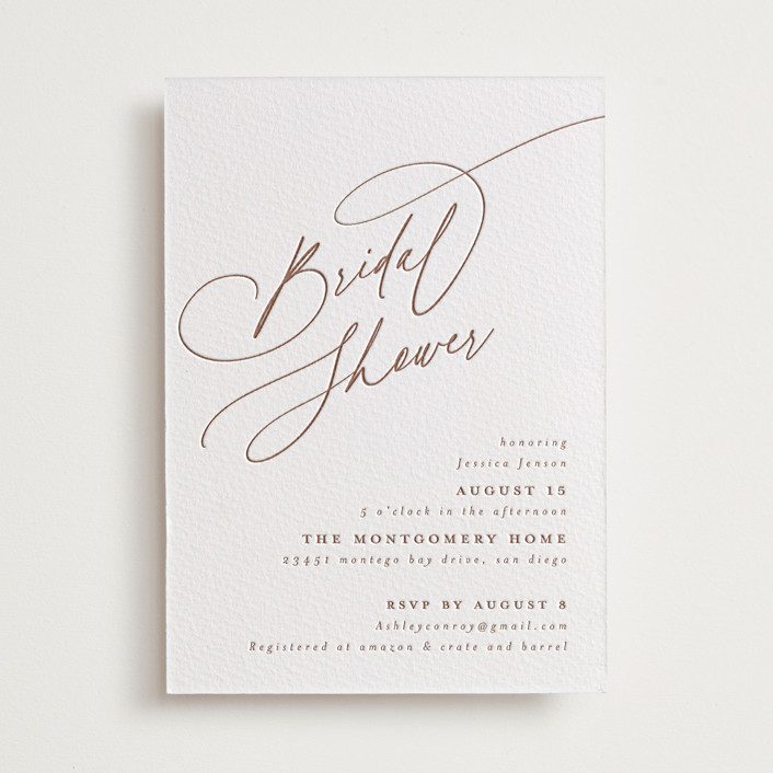 Minimal Letterpress Bridal Shower Invitations by Joanna Griffin | Minted
