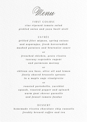 Sweet Elegance Letterpress Menu by Lehan Veenker | Minted