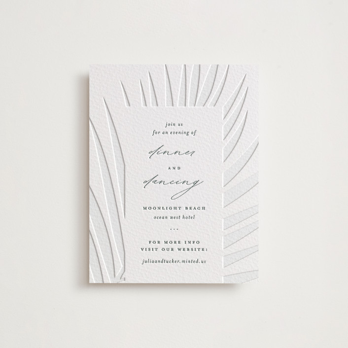 Faded Palm Letterpress Reception Cards by Lauren Chism | Minted