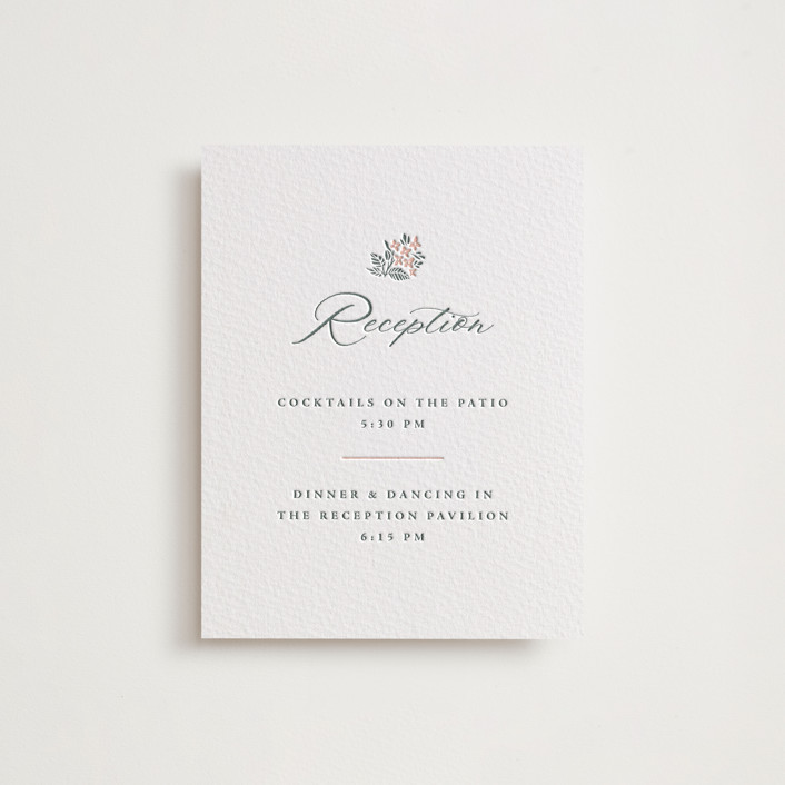 Flourishing Crest Letterpress Reception Cards by Olivia Raufman | Minted