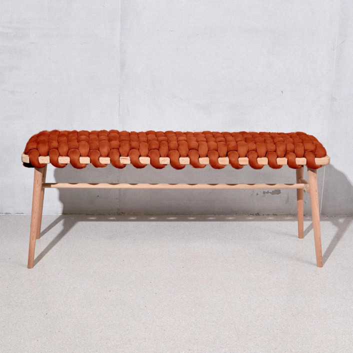Red Earth Vegan Suede Woven Bench 94 CM Benches by Knots Studio | Minted