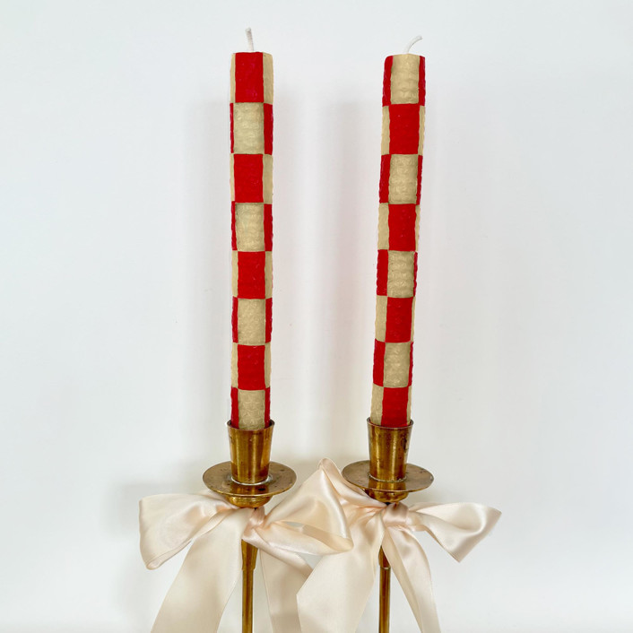 Checkered Taper Candles (Red & Beige) Candles & Holders by Annie ...