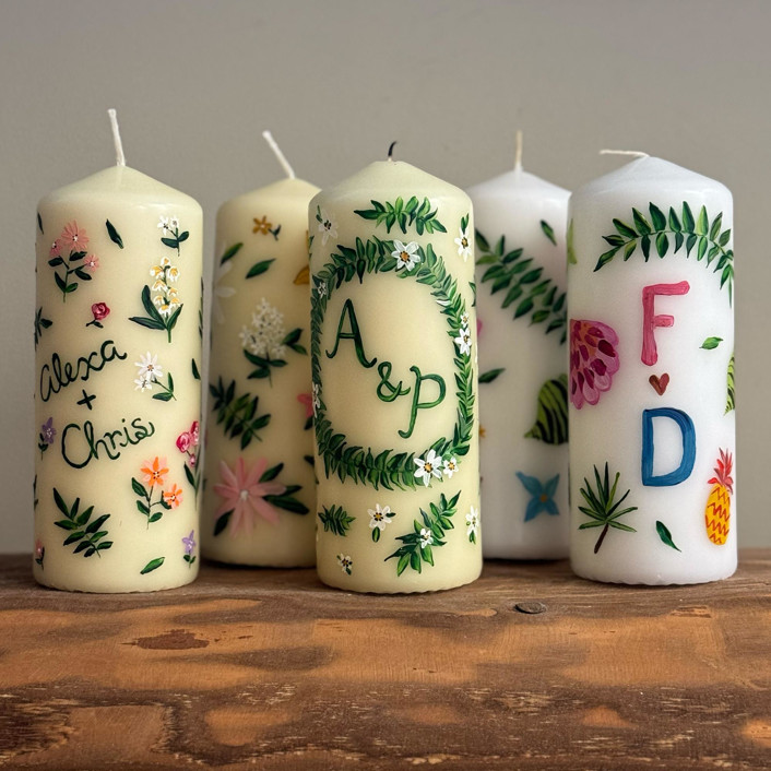 Fully Custom Hand-Painted Pillar Candle, Set of 1 Candles & Holders by ...
