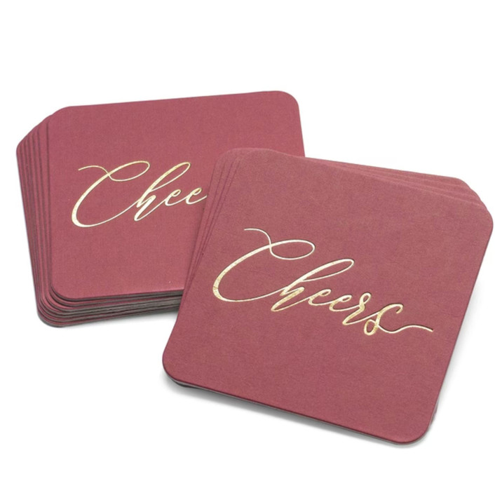 Cheers Burgundy Coaster Wedding Coasters by Kim Stealey | Minted