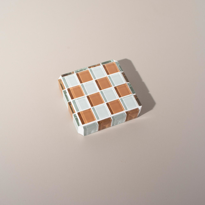 Glass Tile Decorative Cube in Caramel Macchiato Decorative Object by Subtle Art Studios | Minted