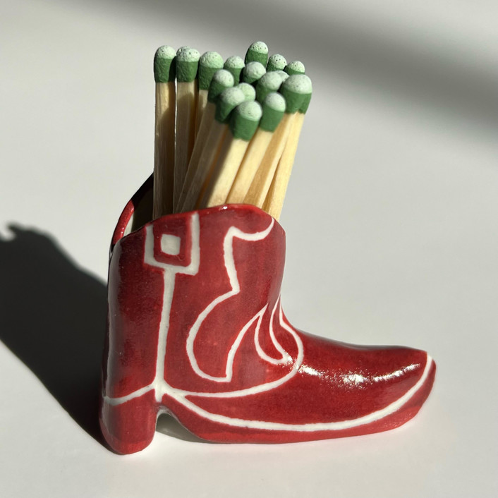 Maroon Cowboy Boot Match Holder/Striker Decorative Object by Made with ...