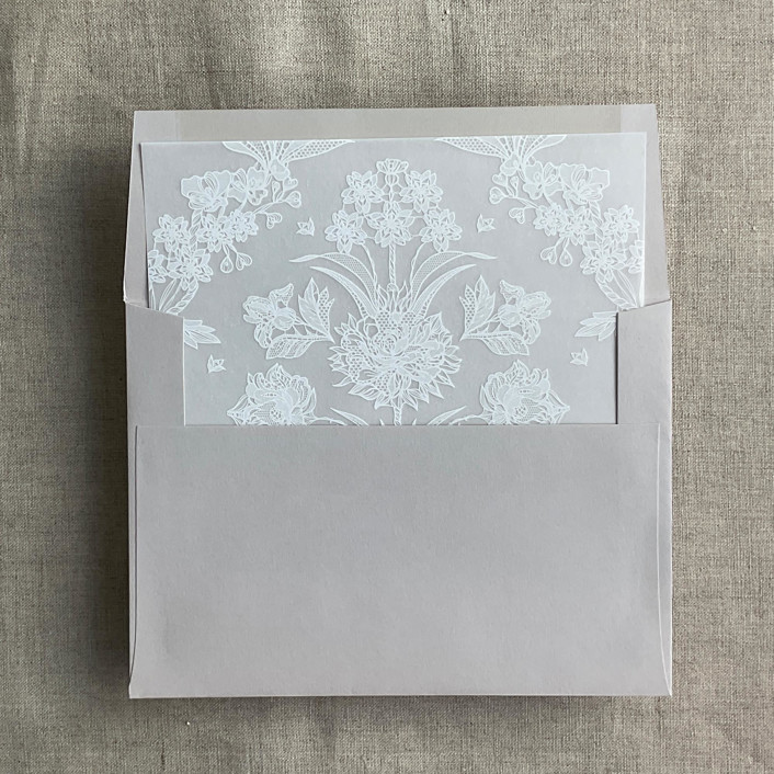 Venetian lace white ink printed vellum envelope liner for A7 square ...