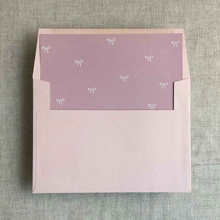 Old rose baby ribbon bows envelope liner for A7 square flap envelope ...
