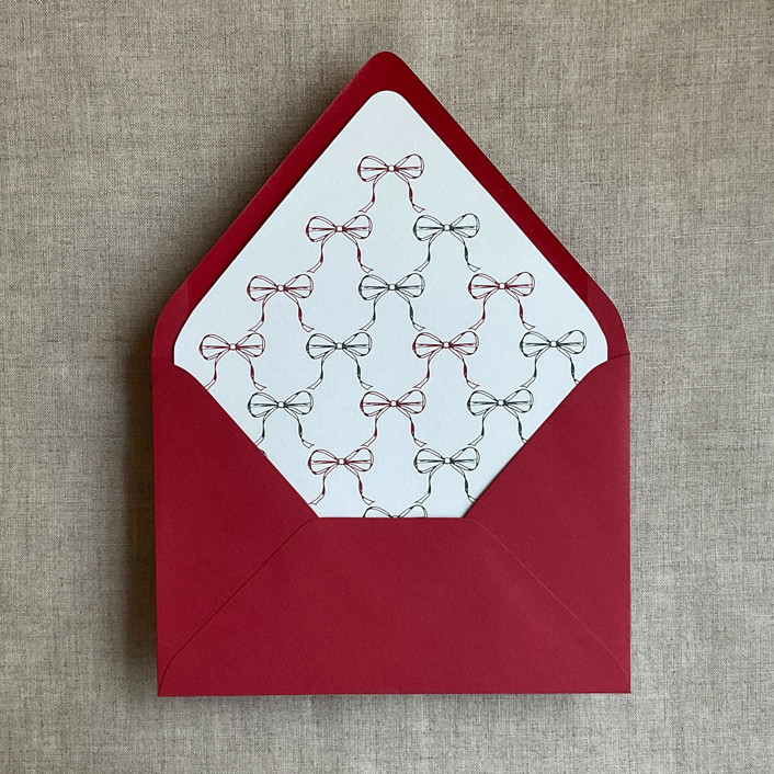 Holiday ribbon bows printed envelope liner for A7 euro flap envelope ...