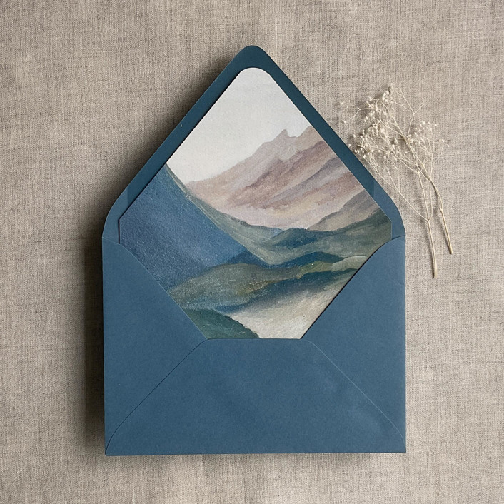 Abstract painting blue mountain envelope liner for A7 euro flap ...