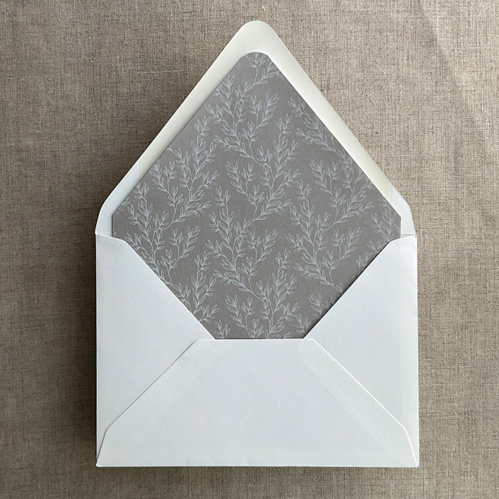 White ink print Alice leafy branch envelope liner for A7 euro flap ...