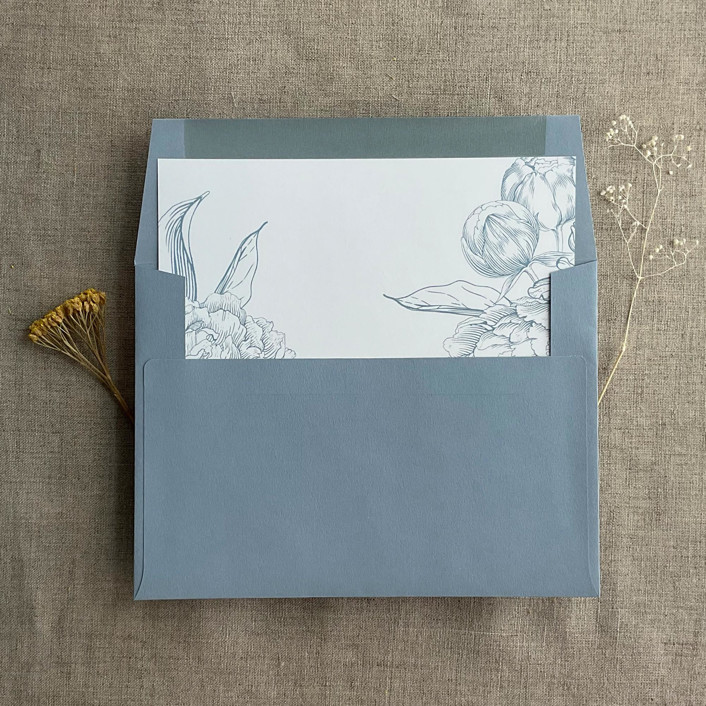 Steel blue Etched grand peony vintage floral envelope liner for A7 ...