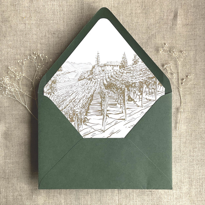 Vineyard landscape sketch Hazelnut printed envelope liner for A7 euro ...