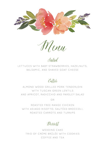 Watercolor Floral Menus by Yao Cheng Design | Minted