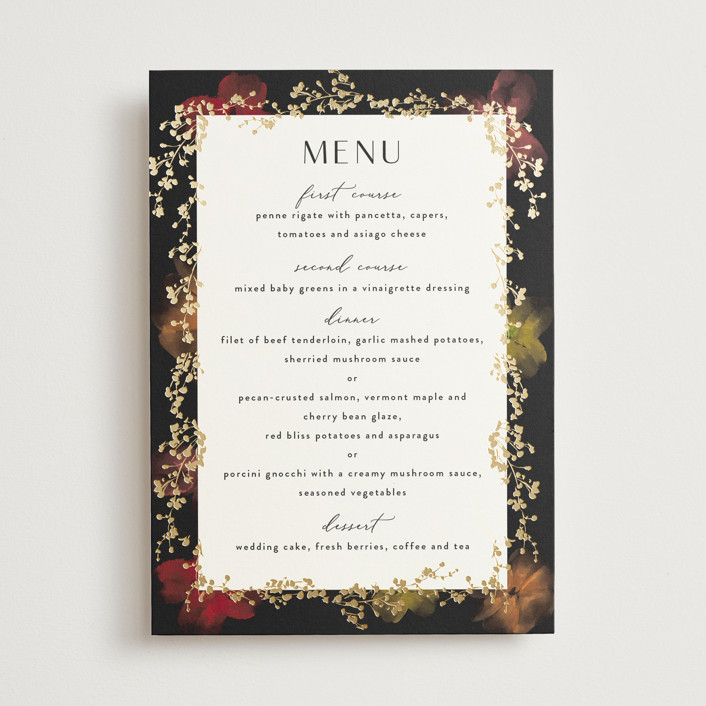 Layered florals Foil-Pressed Menus by Susan Moyal | Minted