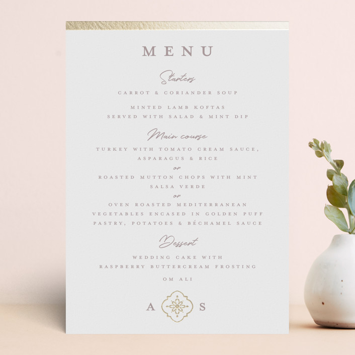 Gold Foil-Pressed Menus by Juliana Zimmermann | Minted