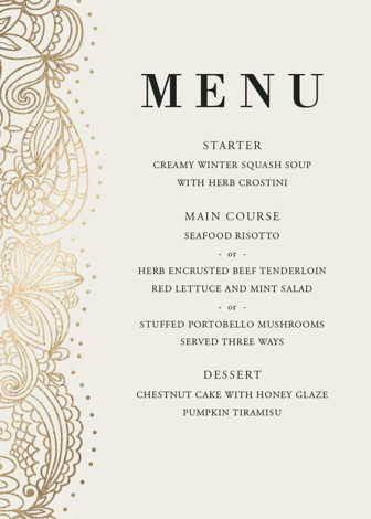 Elegant Henna Foil-Pressed Menus by Oma N. Ramkhelawan | Minted