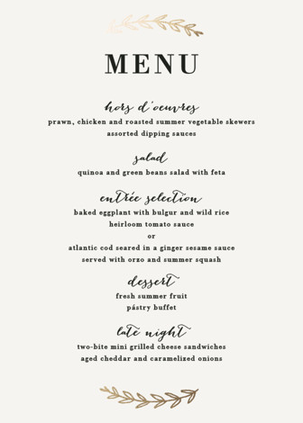 Elegant Announcement Foil-Pressed Menus by Kelly Schmidt | Minted