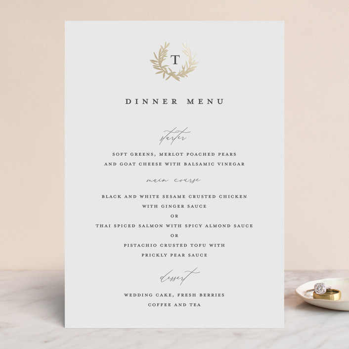 laurel monogram Foil-Pressed Menus by Stacey Meacham | Minted