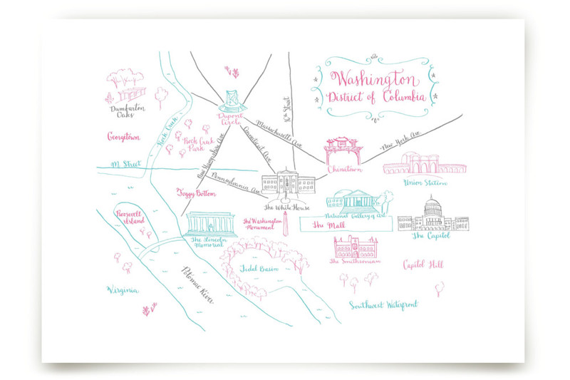 Washington, DC Calligraphy Map Fine Art Prints by Megan Kelso | Minted