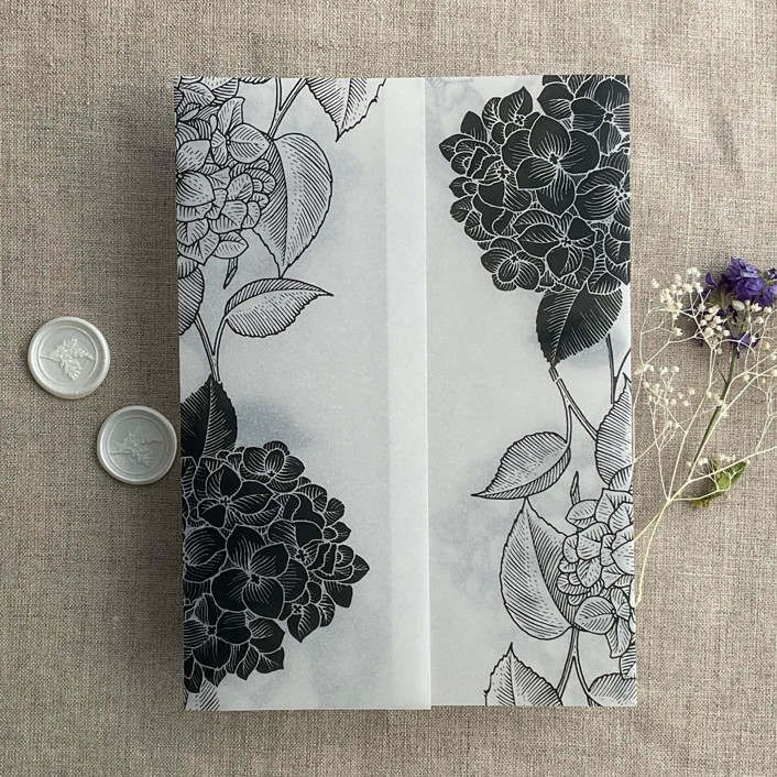 Black Hydrangea floral printed vellum wrap for 5x7 card | pack of 10 ...