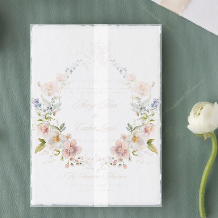 Watercolor Wildflower Wreath Vellum Jacket (Set of 10) Invitation ...