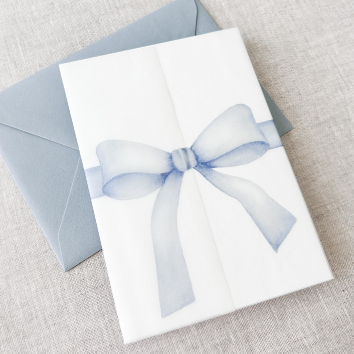 Blue bow watercolor vellum jacket | Set of 10 Invitation Jackets and ...