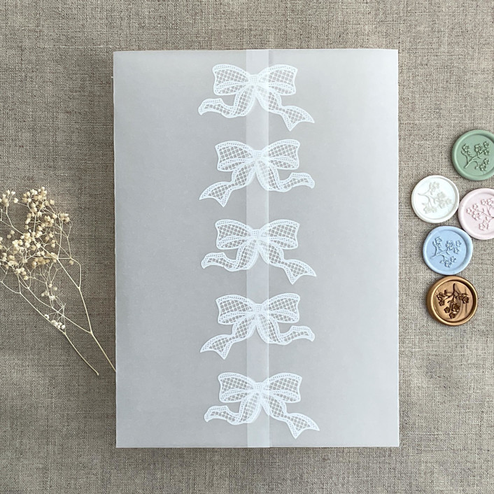 White ribbon bow printed vellum wrap for 5x7 card | pack of 10 ...