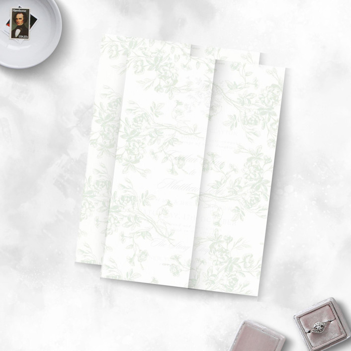 Sage Green Vellum Wrap with Baroque Floral Pattern for 5 x 7 Wedding ...