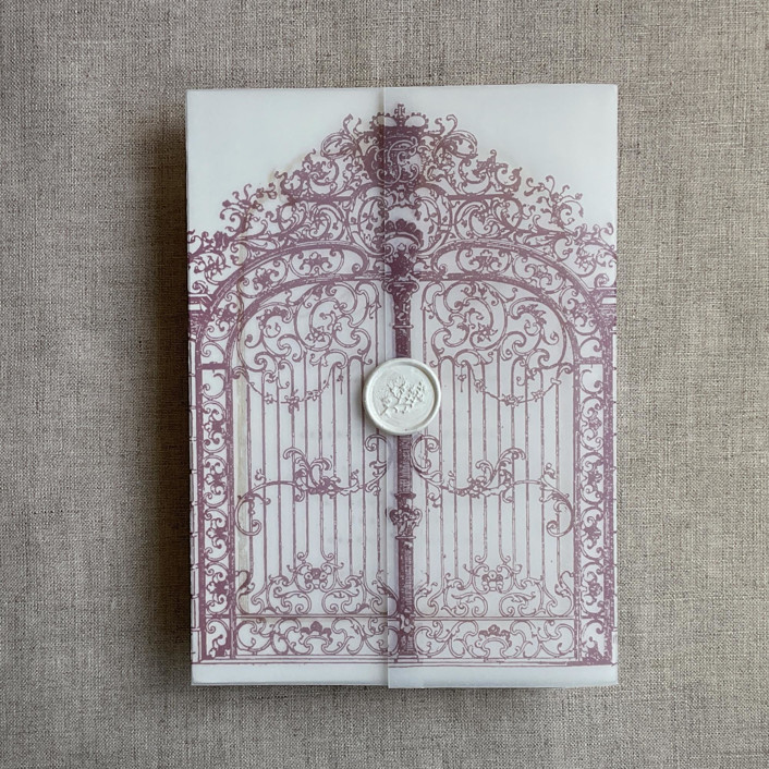 Mauve vintage style arched gate to the palace gardens vellum wrap for ...