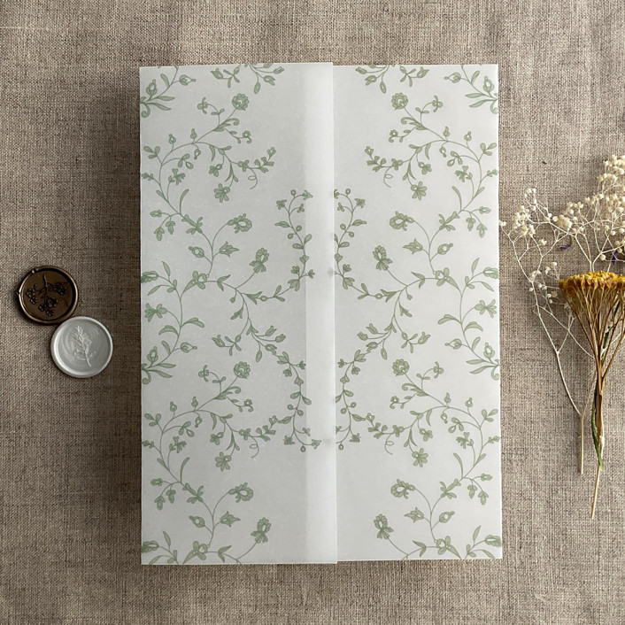 Sage dainty floral vines printed vellum wrap for 5x7 card | pack of 10 ...