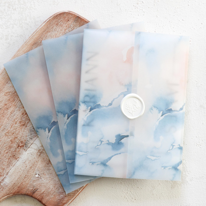 Blue Ocean Watercolor Vellum Jacket | Size 5x7 | Set of 50 Invitation ...