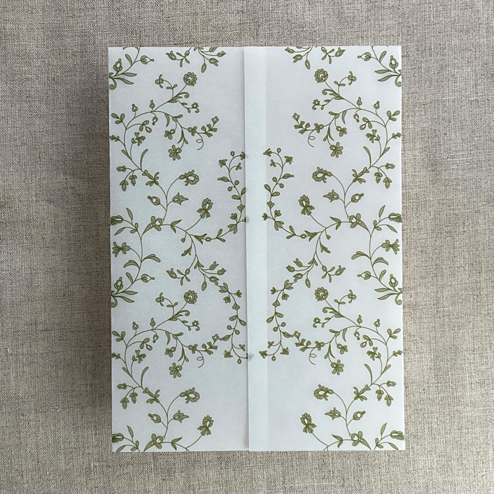 Moss green dainty floral vines printed vellum wrap for 5x7 card | pack ...