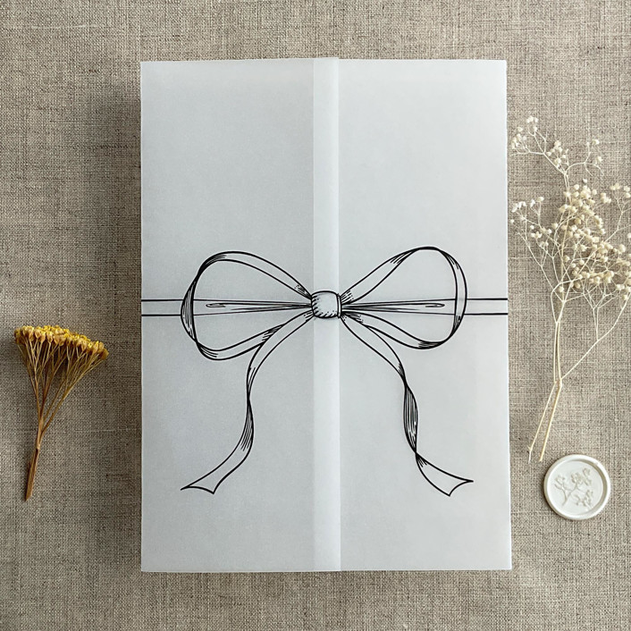 Black ribbon bow printed vellum wrap for 5x7 card | pack of 10 ...