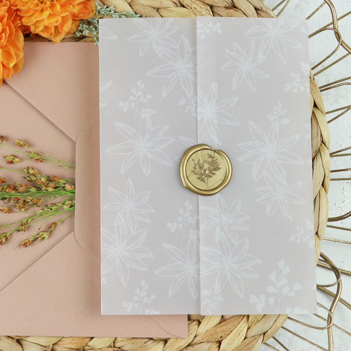 Cream Printed Fall Floral Vellum Jackets | Size 5x7 | Set of 25 ...