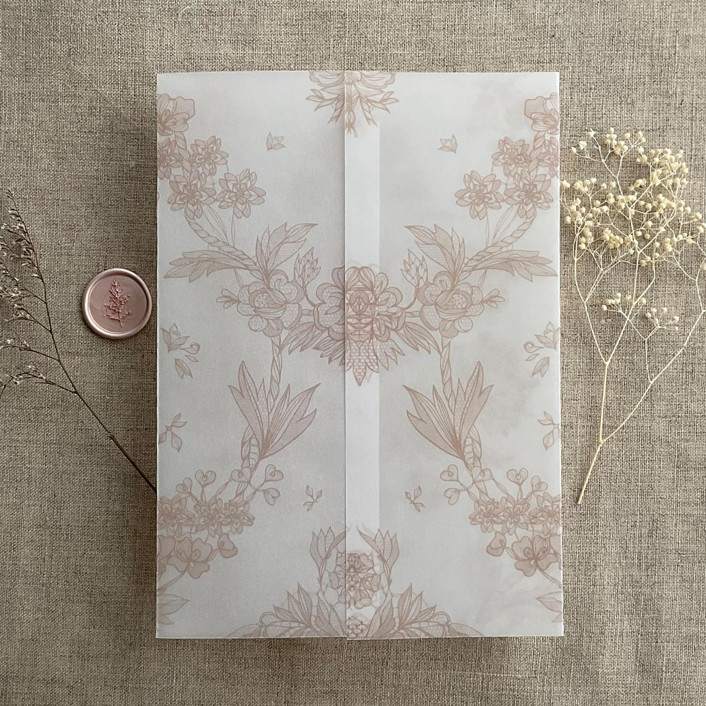 Venetian floral lace cashmere color printed vellum wrap for 5x7 card ...