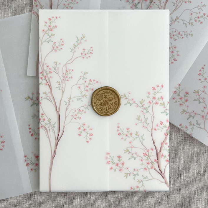 Cherry blossoms vellum wraps for invitations | Set of 10 Invitation ...