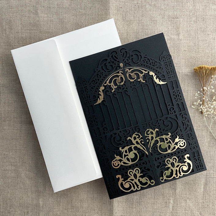 Black Castle Gate Lasercut Jacket for 5x7 inch Invitation | Pack of 10 ...