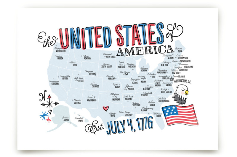 USA Doodle Map Children's Art Prints by Jessie Steury | Minted