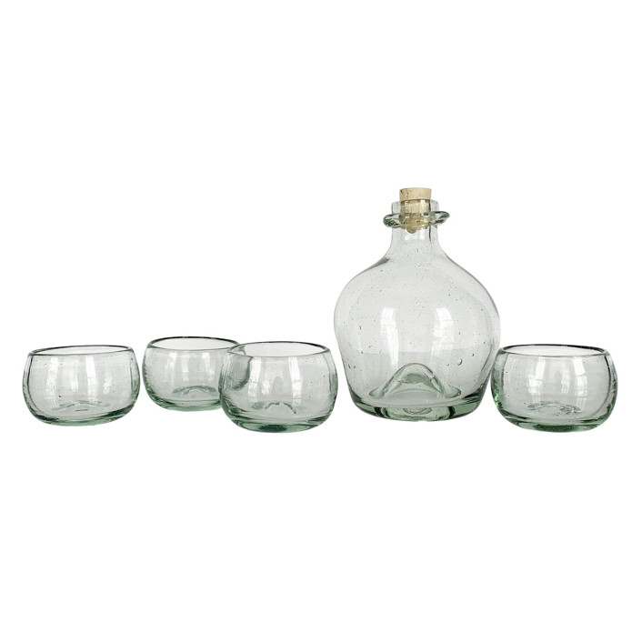Hand Blown Mexican Glass Decanter Set for Mezcal or Tequila Glassware ...