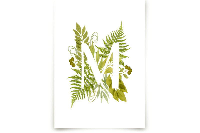 Floral Monogram with Fern. Letter M Fine Art Prints by Helga Wigandt ...