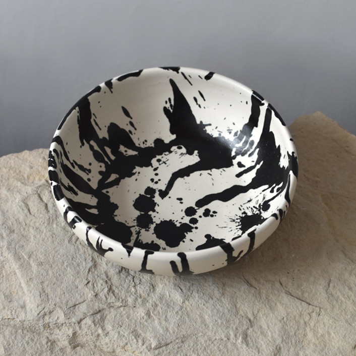Handmade Modern Matte Black and White Splattered Rock Ceramic Serving ...