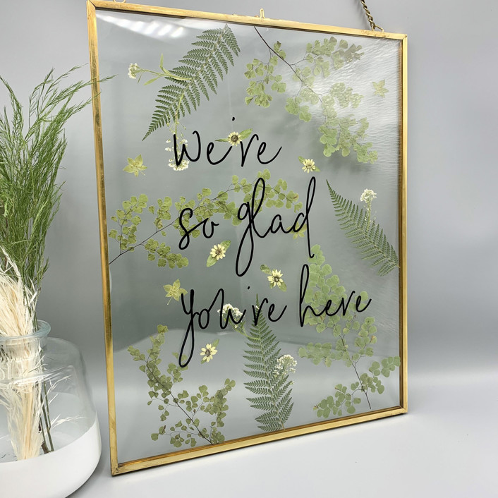 Welcome Sign We're So Glad You're Here Gold Hanging Pressed Flower ...