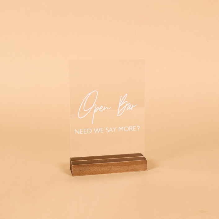 Acrylic Table Signage | “Open Bar” Wedding Signs by Hanna Roberts | Minted