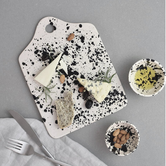 Handmade Black & White Splattered Ceramic Cheese Serving Board Serving ...