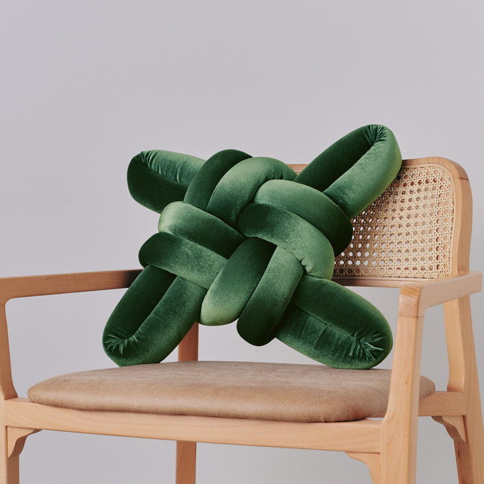 Olive Green Velvet Knot Pillow Throw Pillows by Knots Studio | Minted